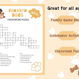 Printable Dog-themed Crossword Puzzle, Canine Brain Teaser W/answers ...
