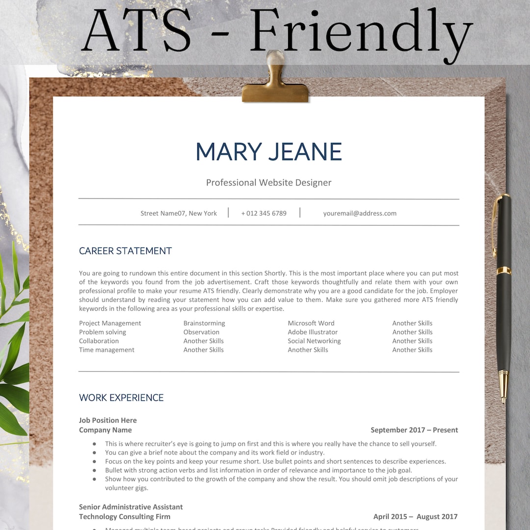 Resume Template Word ATS Friendly Cover Letter - Etsy