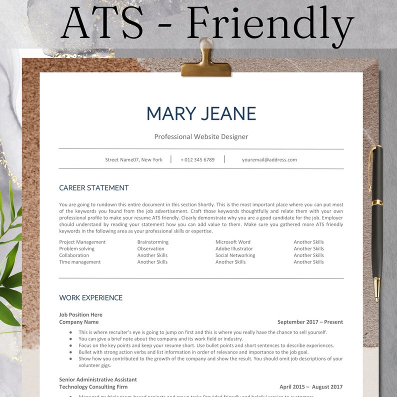 Resume Template Word ATS Friendly Cover Letter - Etsy