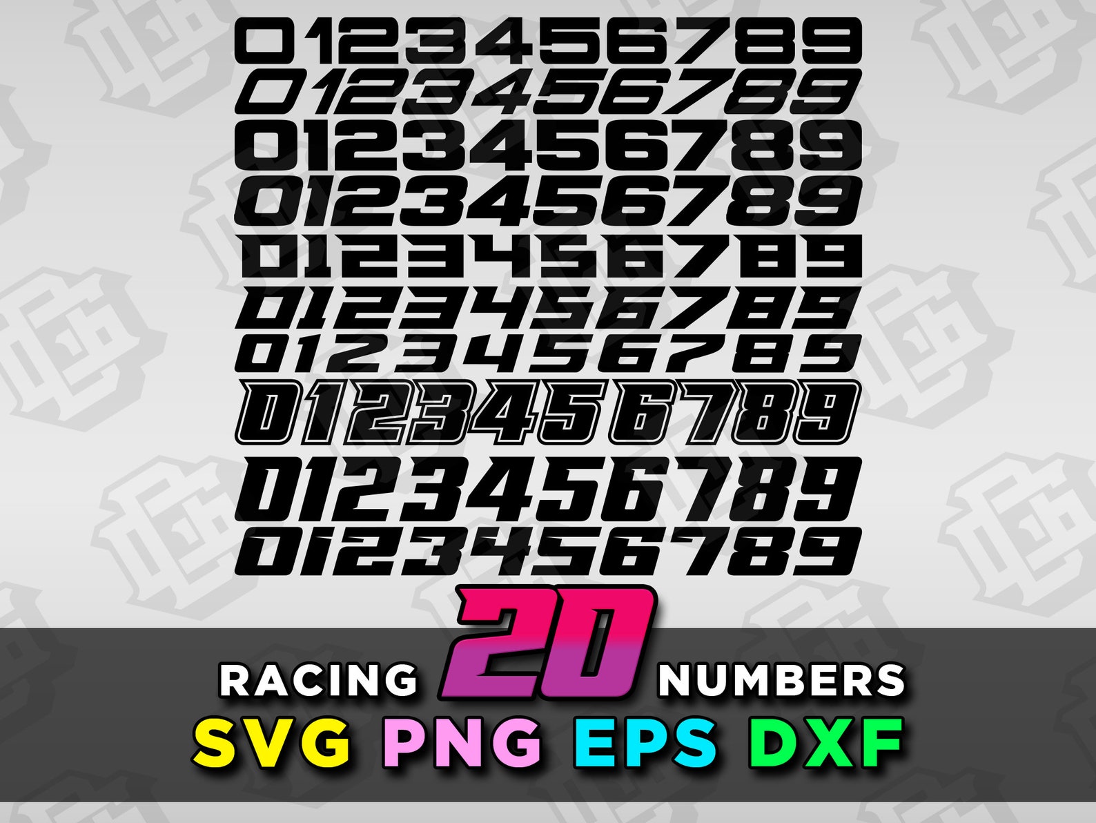 20 Racing Number Fonts SVG EPS DXF Png Bundle Dirtbike Atv Utv ...