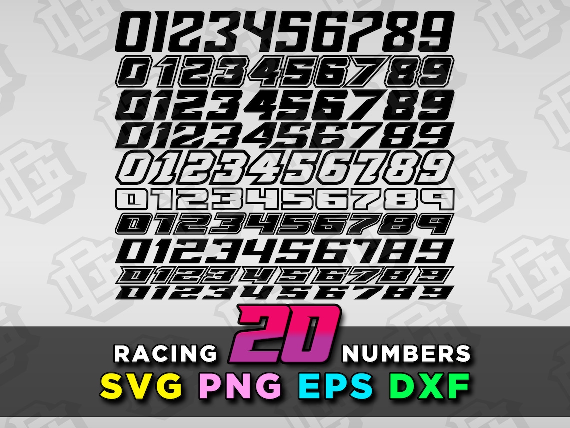 20 Fuentes de números de carreras SVG EPS DXF png Paquete dirtbike atv ...
