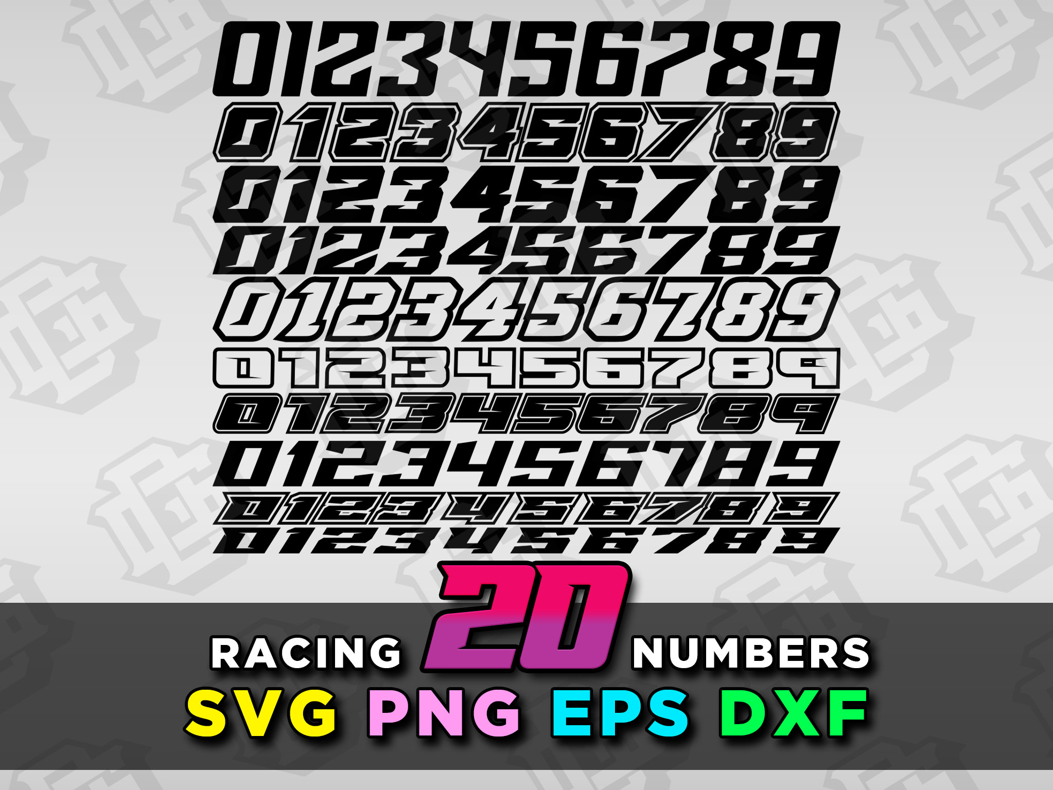20 Racing Number Fonts SVG EPS DXF Png Bundle Dirtbike Atv Utv Motorcycle Sports Race Numbers ...