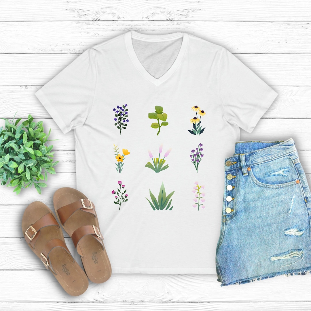 Wildflower V-neck Tee Shirt, Floral V-neck Tee, Flower Tee Shirt - Etsy