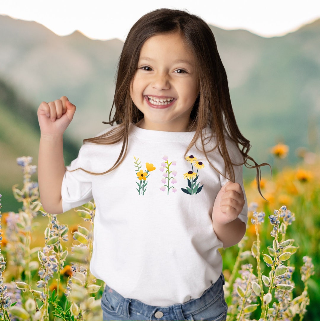 Kids Wildflower Tee Shirt, Kids Floral T-shirt, Kids Flower Tee, Floral ...