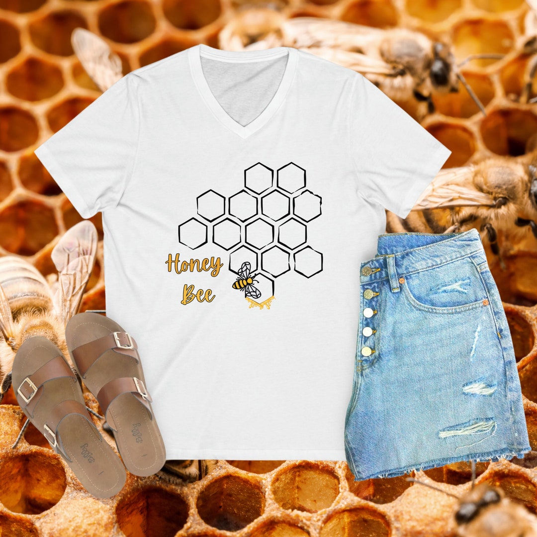 Honeycomb With Bee V-neck Tee Shirt, Gift for Bee Lovers, Minimalist ...