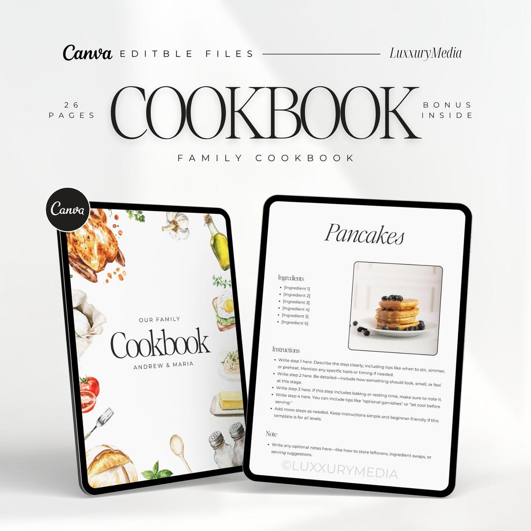 Cookbook Canva Template, Family Cookbook Template, Digital Coobook ...
