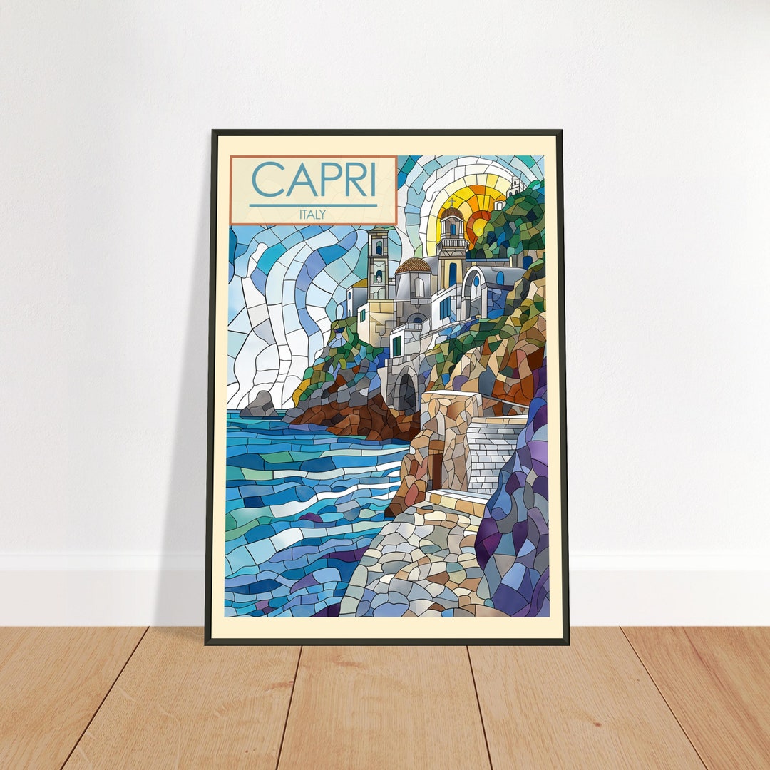 Capri Italy Wall Art Premium Poster Travel Print Vintage Watercolour ...
