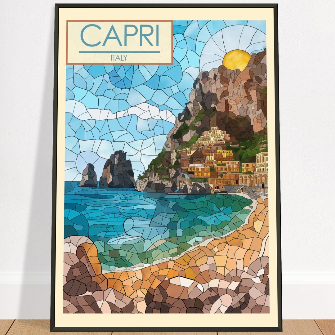 Capri Italy Wall Art Premium Poster Travel Print Vintage Watercolour ...