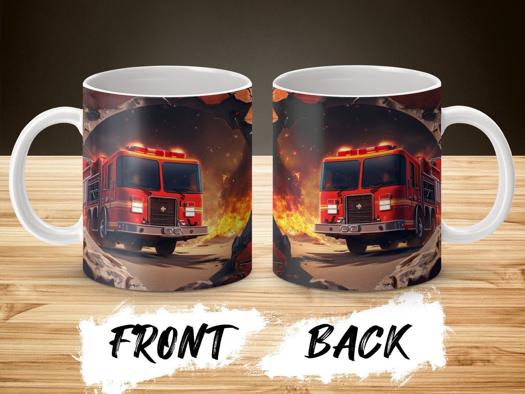 3D Firefighter Firetruck Mug Wrap Design PNG, Crack in the Wall Print ...