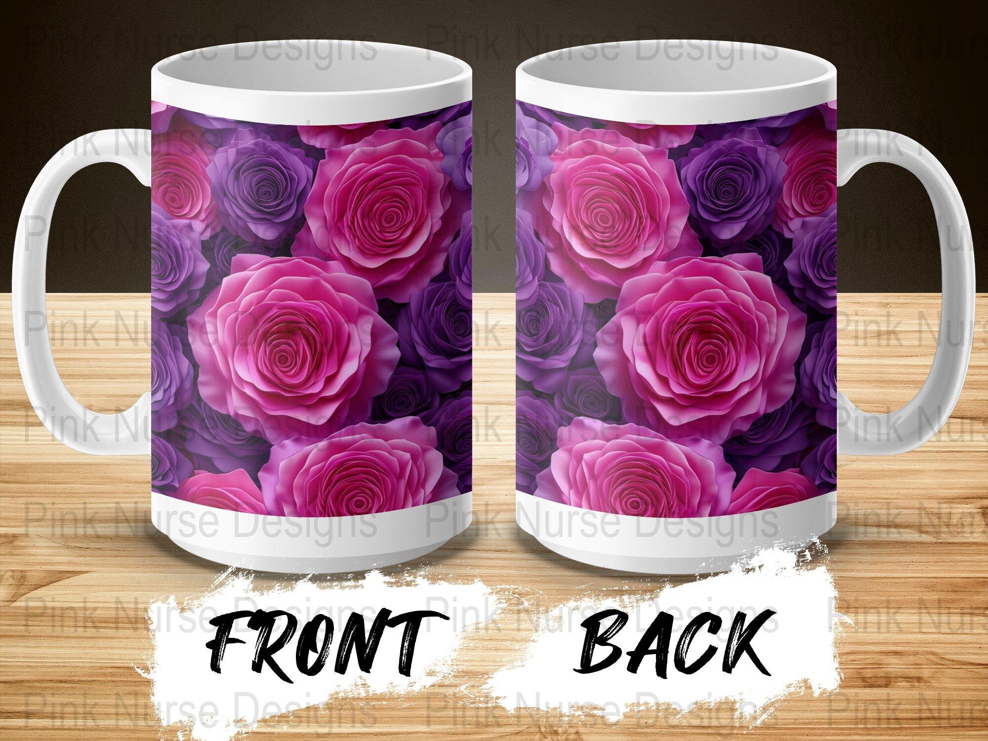 Birth Flower Mug Wrap Design, Pink and Purple Roses Mug Wrap, Floral ...