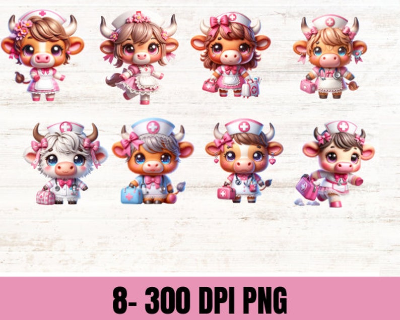 Nurse Coquette Highland Cows Bundle, Mother's Day Nurse Bundle Png ...