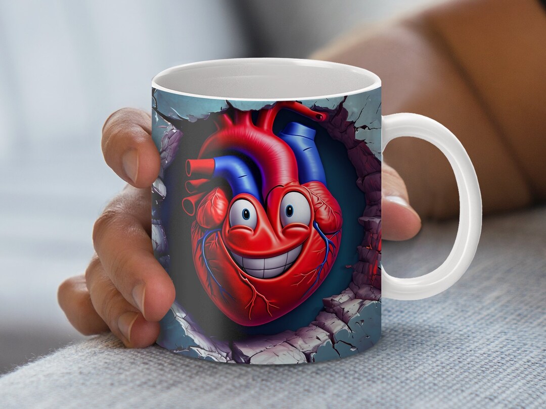 Funny Heart Mug Design, Smiling Heart Cartoon, Unique Gift Idea ...