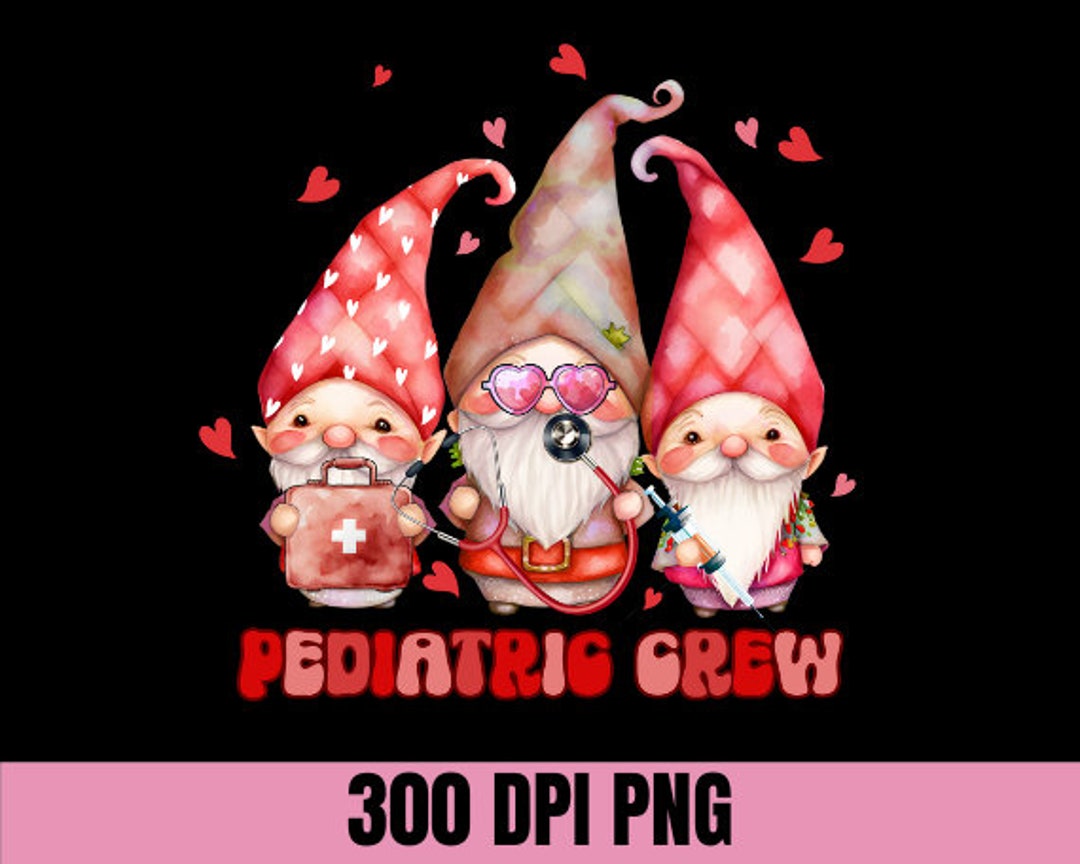 Valentine's Pediatric Nurse Gnome PNG, Peds Nurse Watercolor Gnome ...