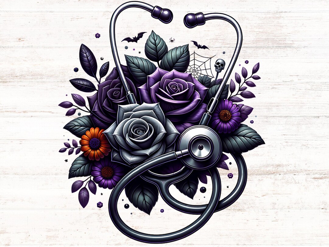Halloween Floral Stethoscope Png, Vintage Gothic Spooky Floral Creepy ...