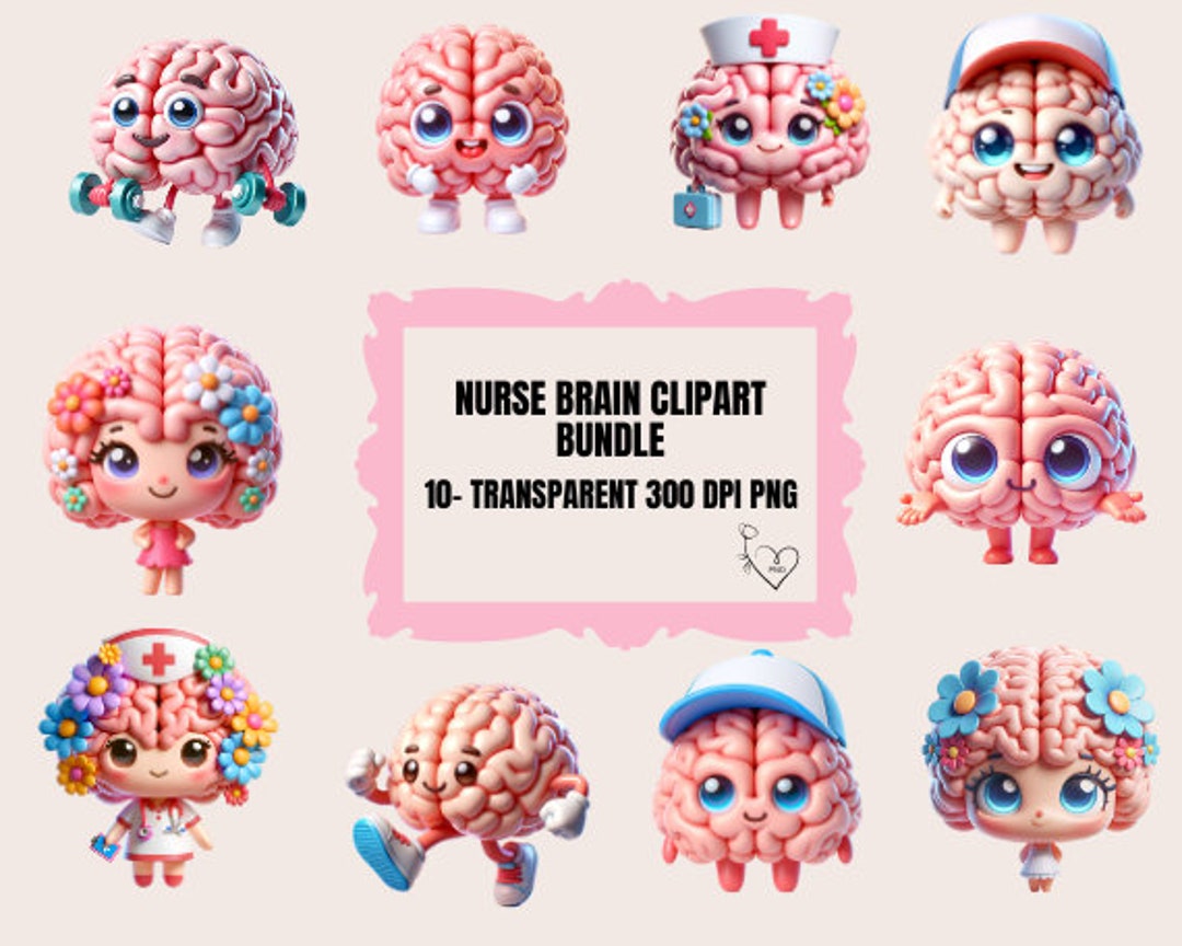Brain Neurology 3D Clipart Bundle, Cute Png, Funny Nurse Brain ...
