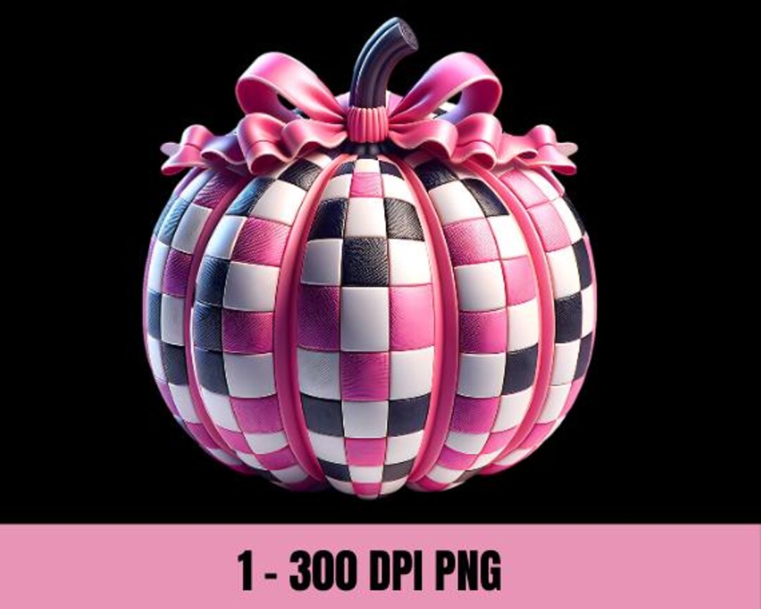 3D Checkered Pumpkin With Coquette Bow, Pink and White Checkered ...
