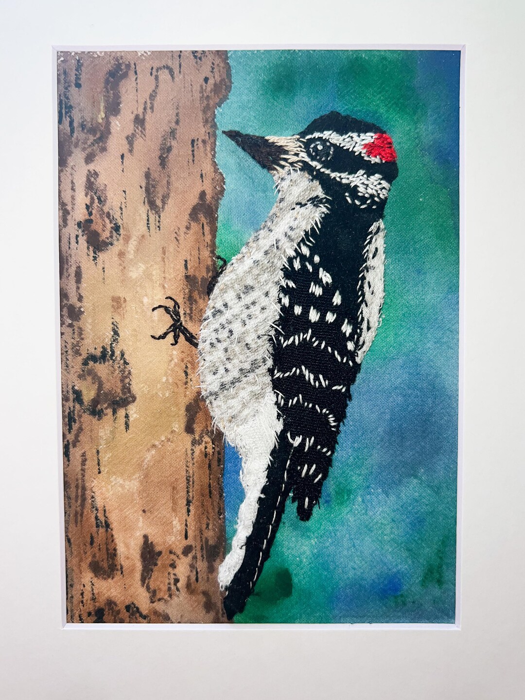 Hand Painted & Hand Stitched Hairy Woodpecker Fabric Stitched - Etsy