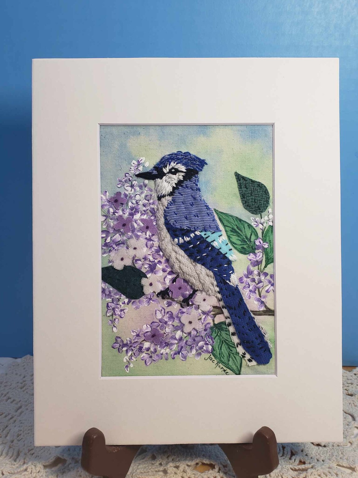 Hand Painted, Hand Stitched Blue Jay, Fabric Stitched Bird, Bird Mixed ...