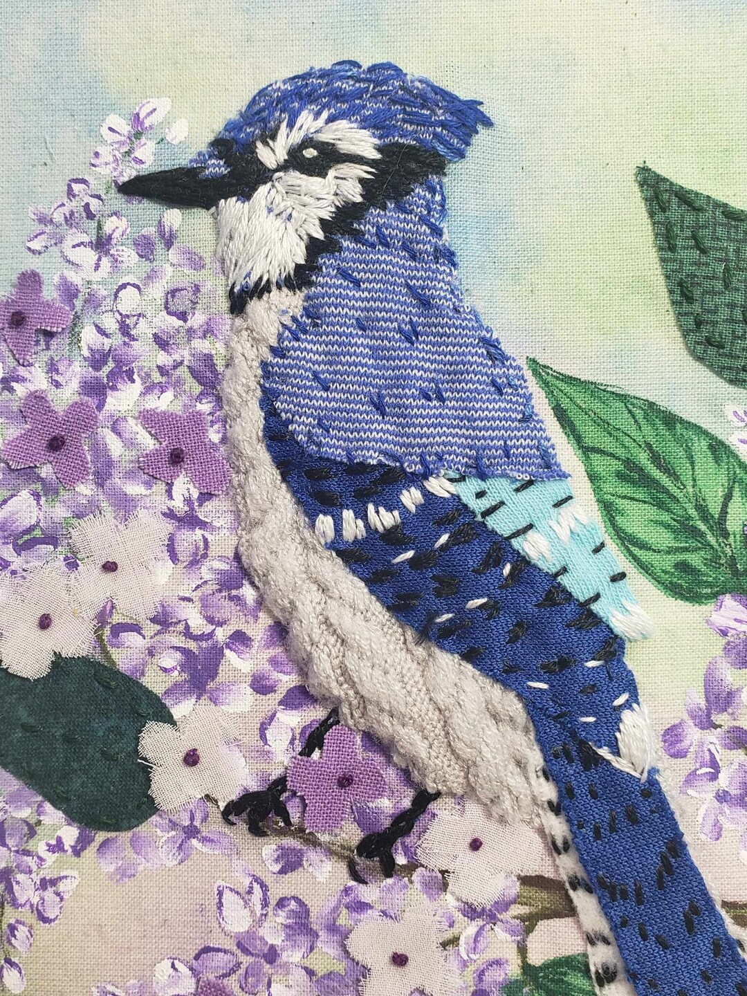 Hand Painted, Hand Stitched Blue Jay, Fabric Stitched Bird, Bird Mixed ...