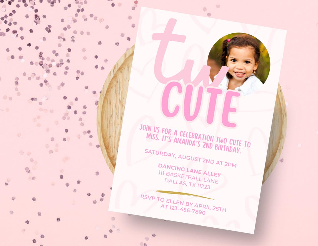 Two Cute Birthday Invitation With Picture 2nd Birthday Girl Pink Invite ...