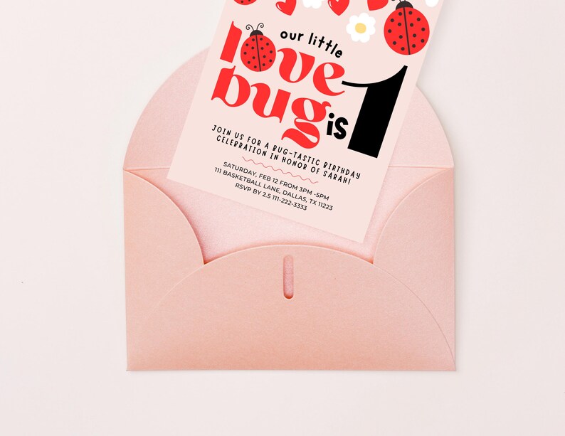 Love Bug First Birthday Invitation | Valentine’s Day Ladybug Birthday ...