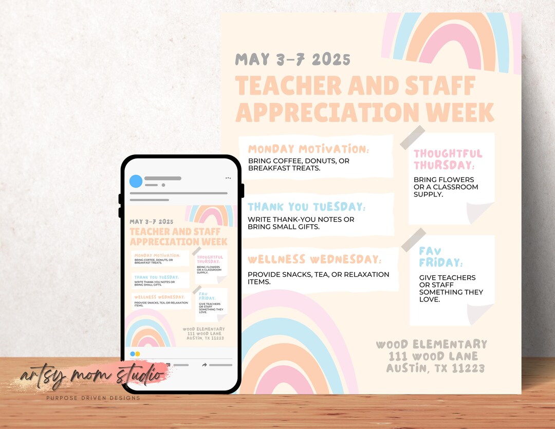 Editable Teacher Appreciation Week Itinerary Poster | Pastel Printable ...