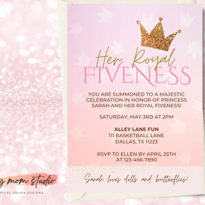 Her Royal FIVENESS Invitation, Royal Fiveness Birthday Invitation ...