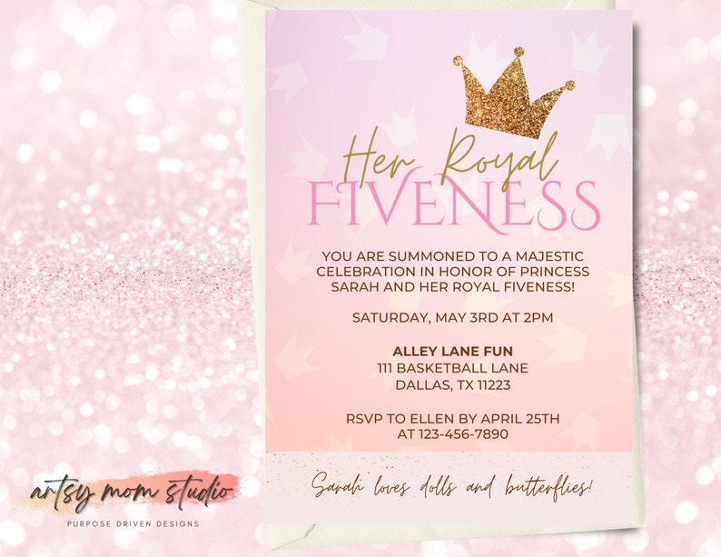 Her Royal FIVENESS Invitation, Royal Fiveness Birthday Invitation ...