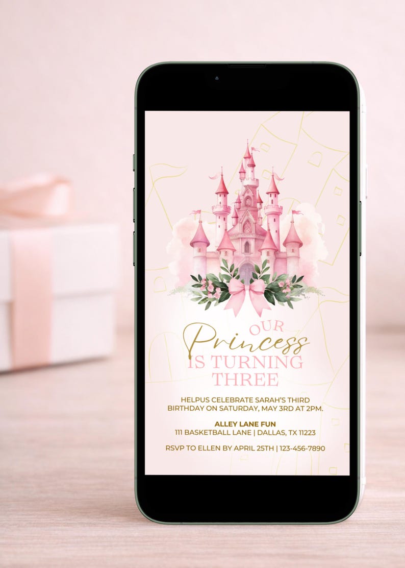Princess Birthday Digital Invitation | Girl Birthday Party Phone Invite ...