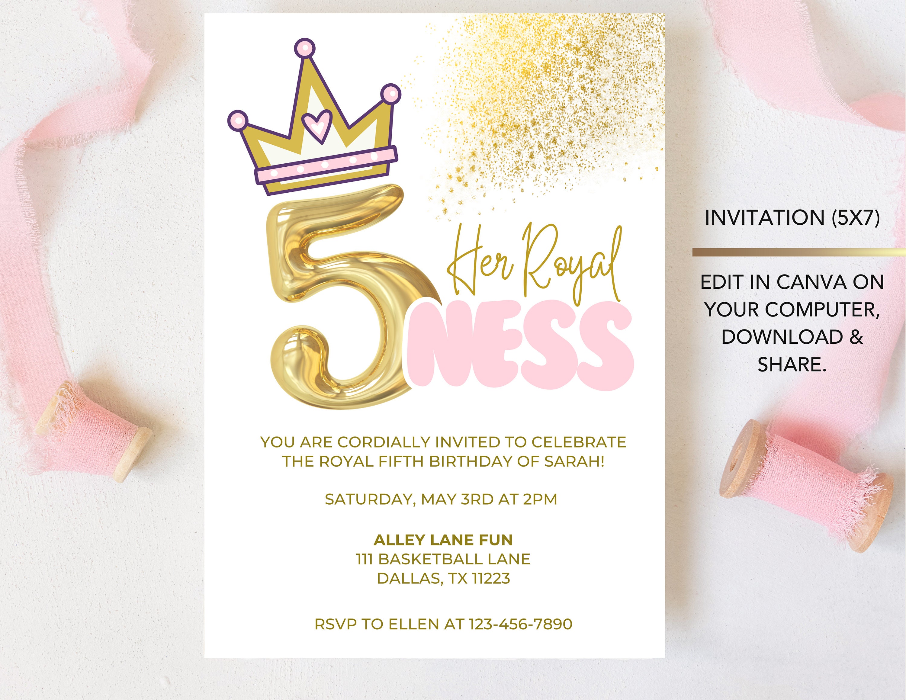 Her Royal FIVENESS Invitation, Royal Fiveness Birthday Invitation ...
