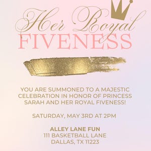 Her Royal Fiveness Birthday Invitation, Royal Fiveness Birthday Invite ...