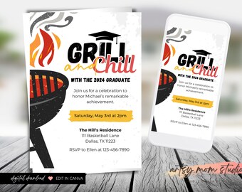Grill and Chill Graduation Party Invitation, BBQ Grad Party Invitation ...
