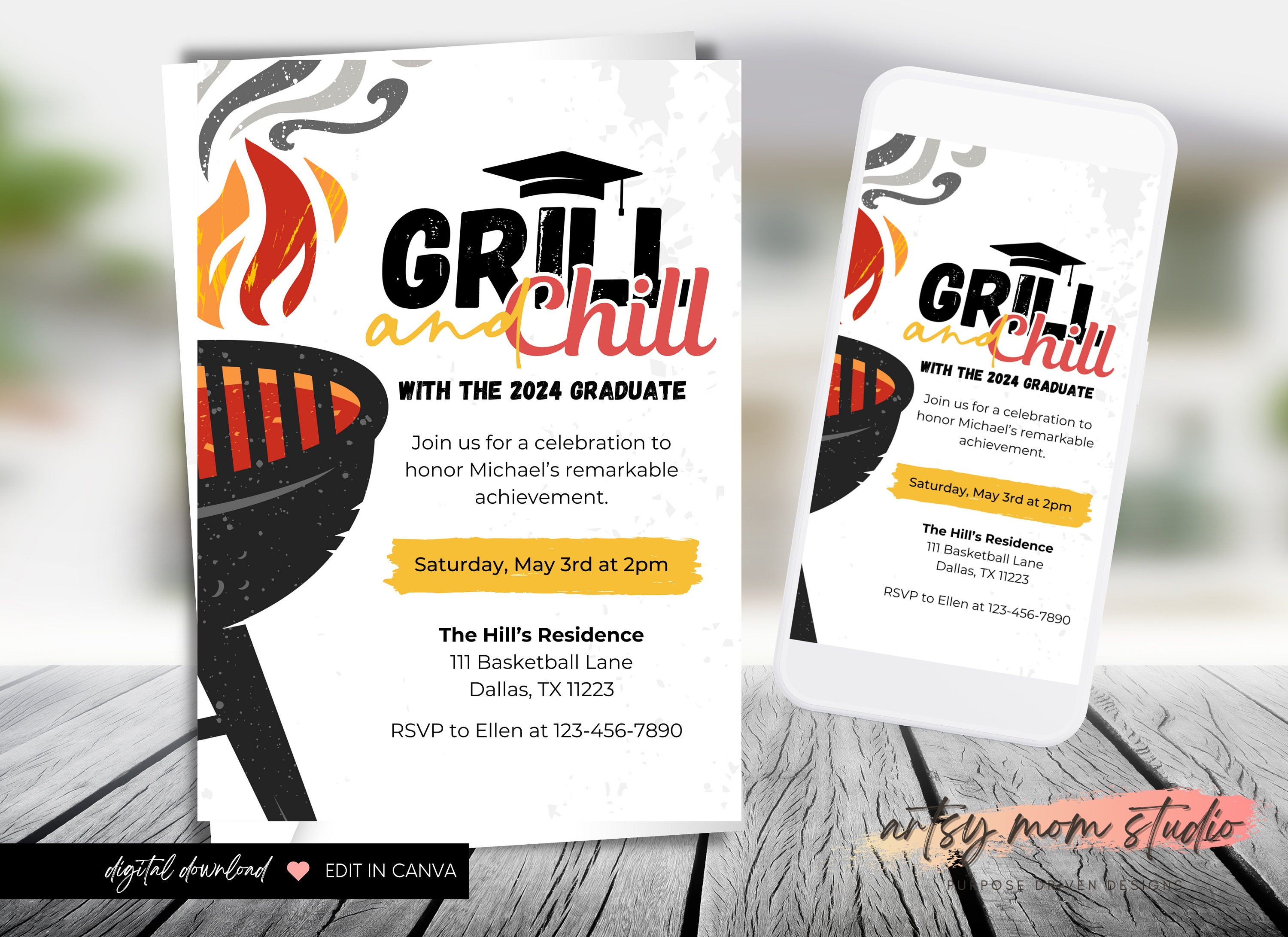 Grill and Chill Graduation Party Invitation, BBQ Grad Party Invitation ...