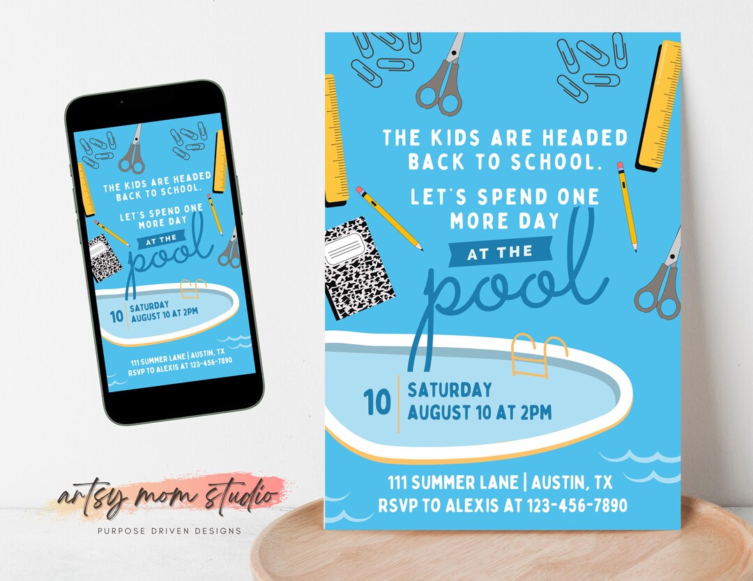 Back to School Party Invitation Template, Editable End of Summer Party ...