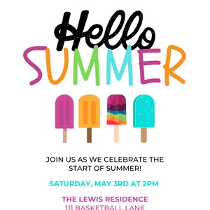 EDITABLE End of School Party Invitation, Hello Summer, Goodbye Schools ...