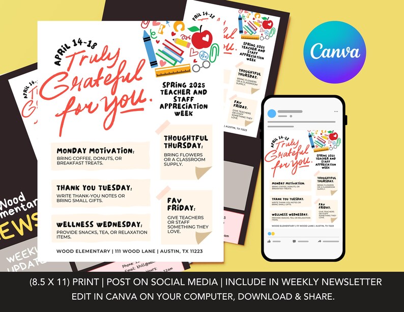 Editable Teacher Appreciation Week Itinerary Poster | Printable Teacher ...