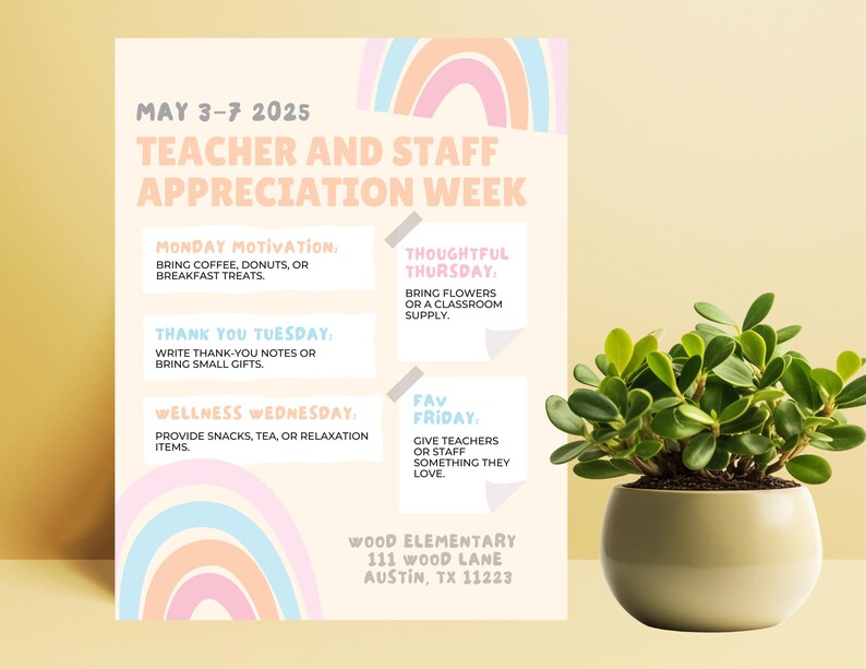 Editable Teacher Appreciation Week Itinerary Poster | Pastel Printable ...