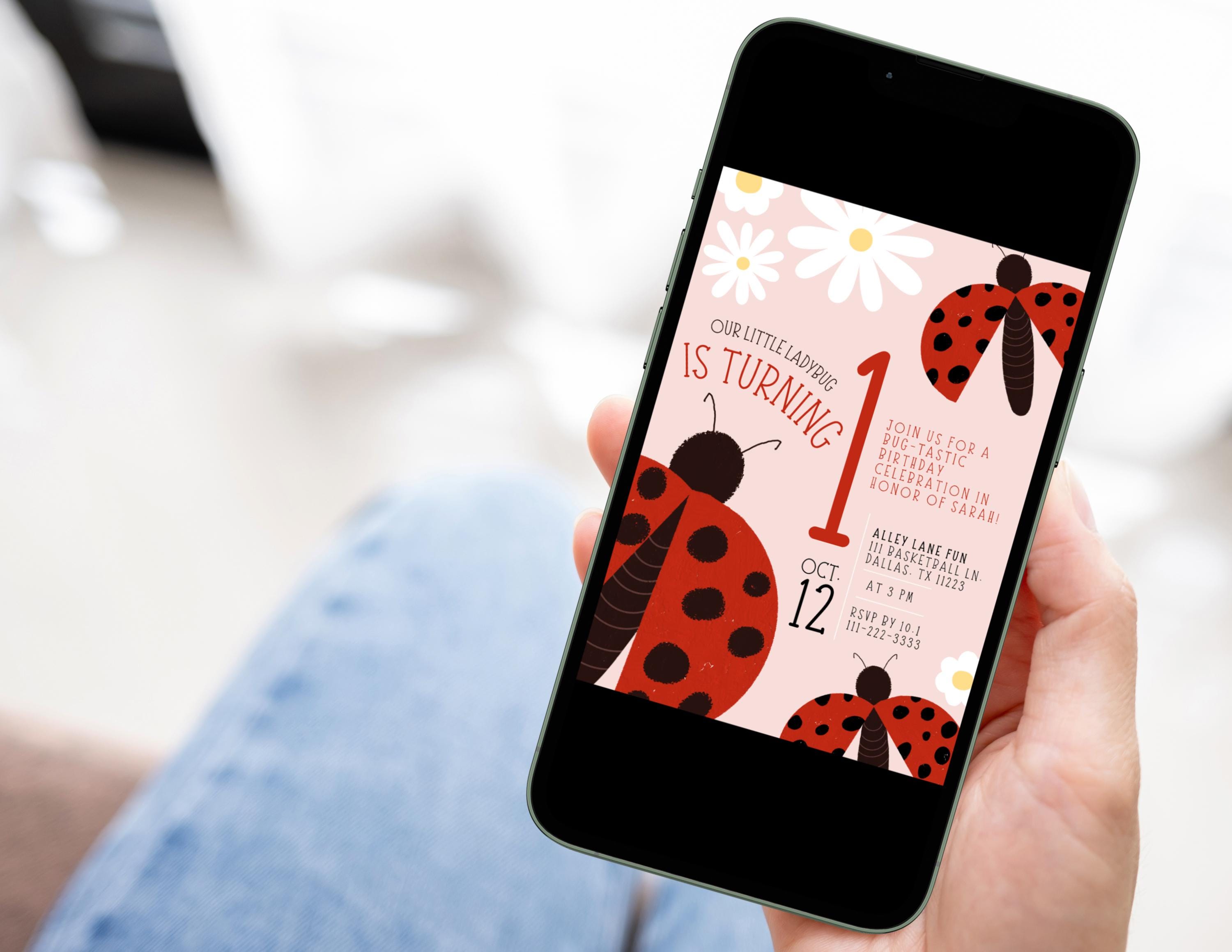 Ladybug First Birthday Invitation | Girl 1st Birthday Invite | Editable ...