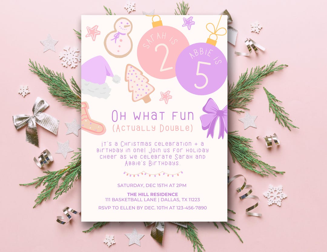 Oh What Fun Joint Christmas Birthday Invitation | Ornament Theme ...