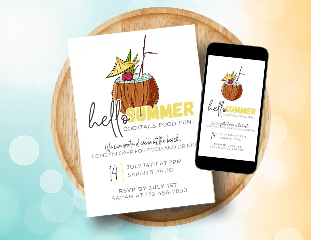 EDITABLE Hello Summer Invitation | Summer Soiree | Beach Theme ...