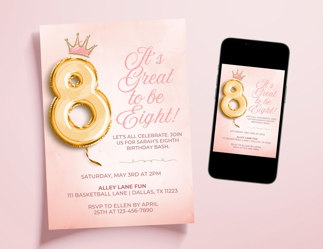 Editable 8th Birthday Invitation | Eighth Birthday Invite | Great to Be ...