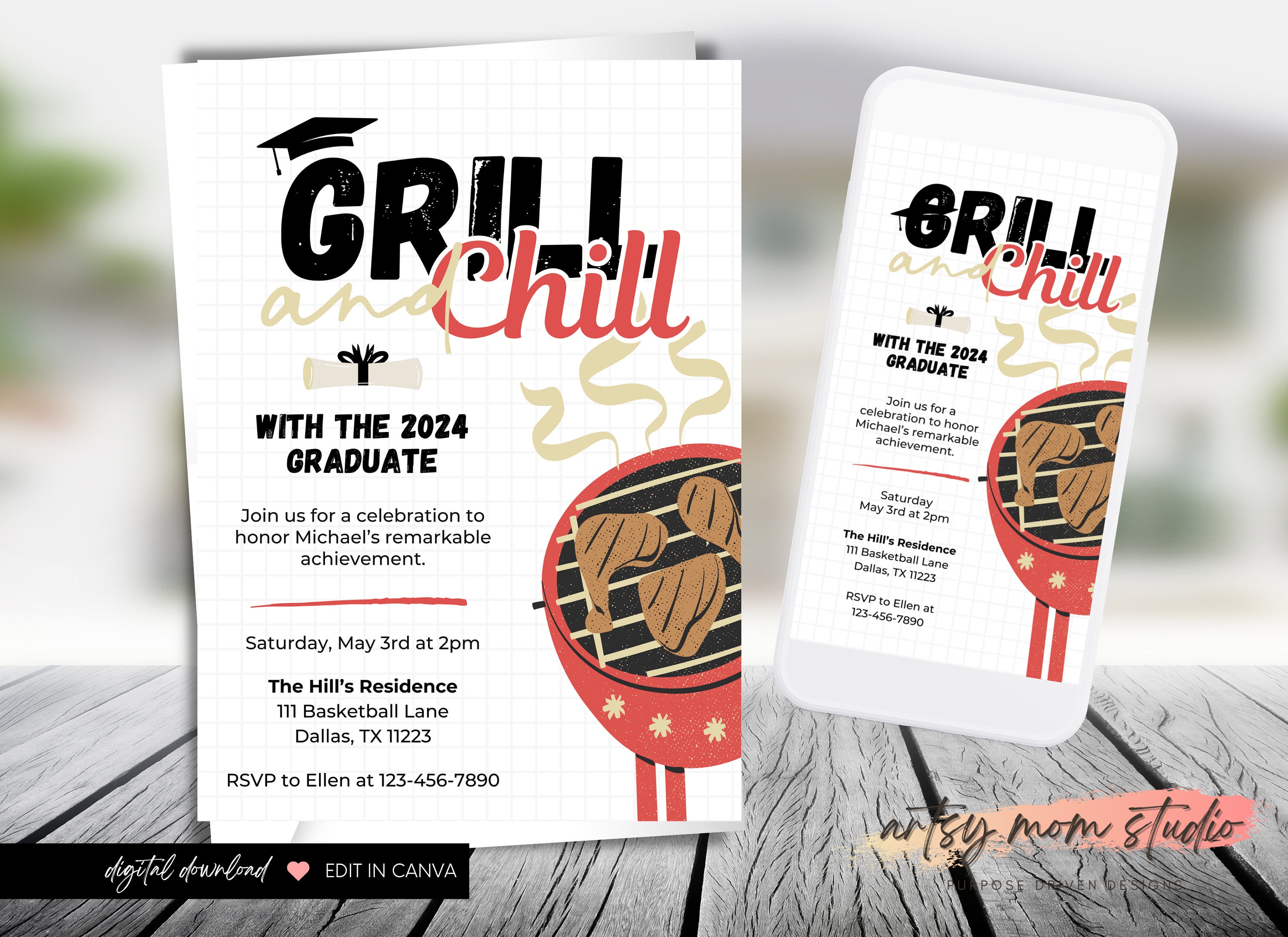 Grill and Chill Graduation Party Invitation, BBQ Grad Party Invitation ...