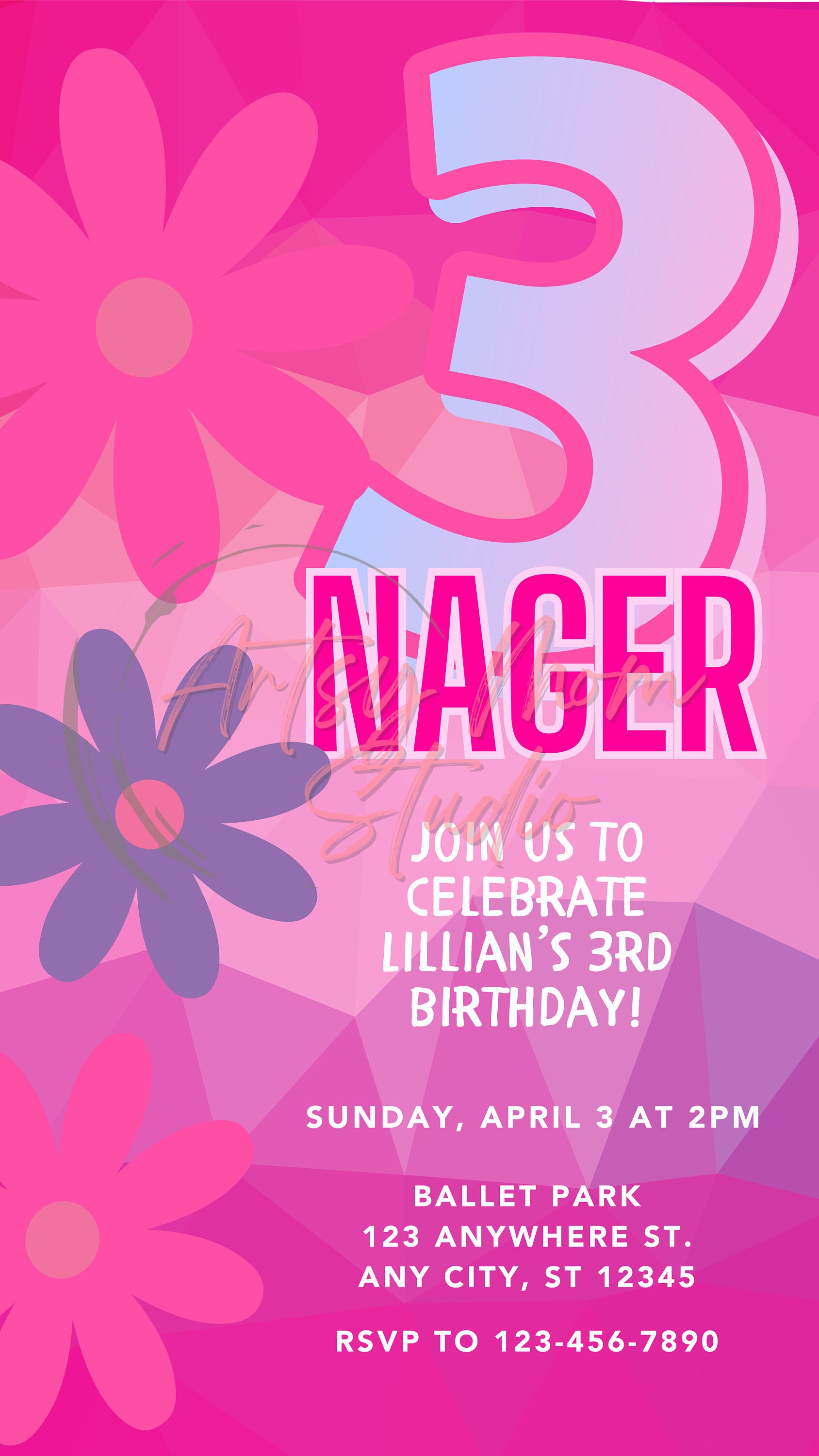 Threenager 3rd Birthday Digital Invitation Template, Digital Download ...