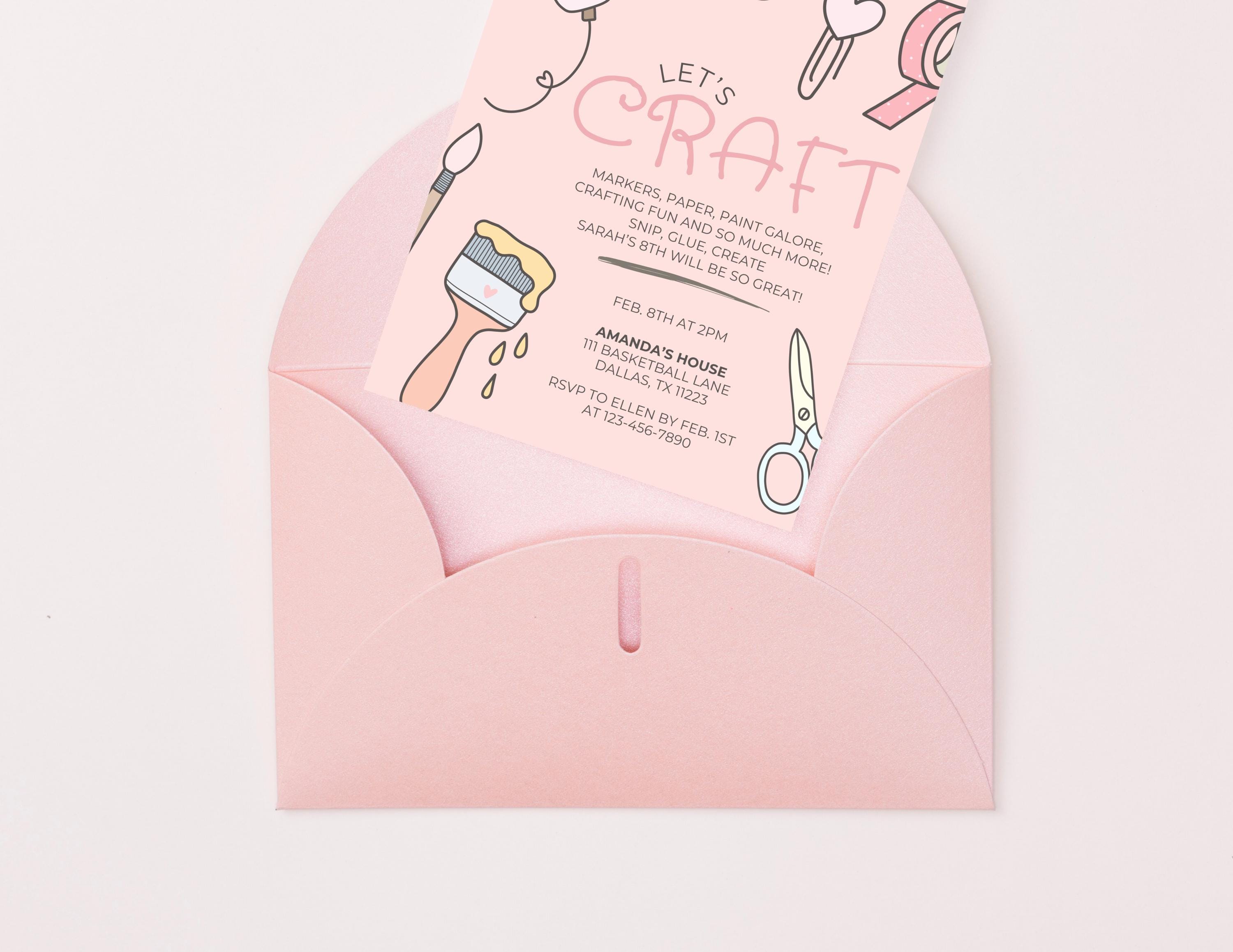 Editable Girls Craft Party Invitation | Arts & Crafts Birthday Invite ...