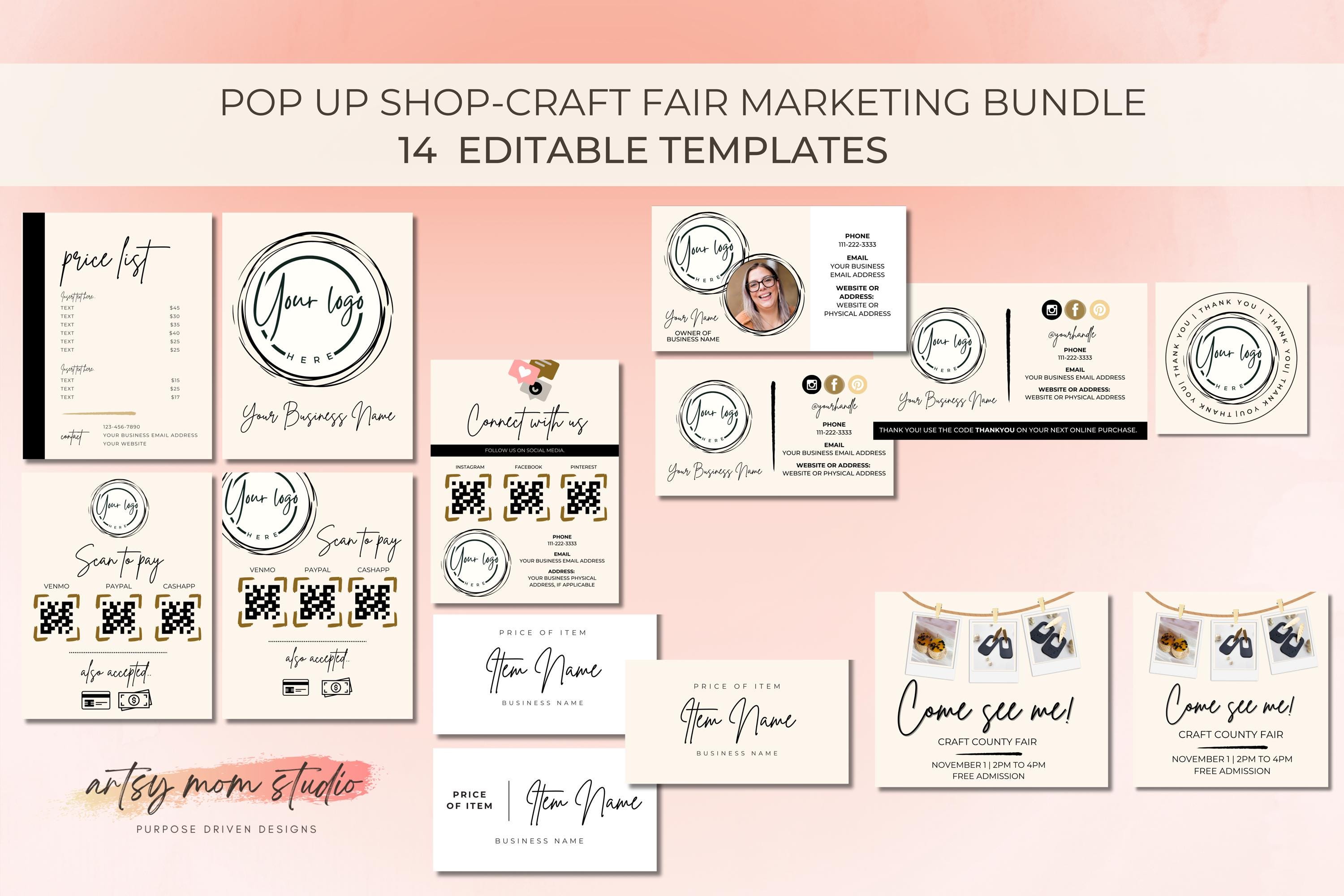 Craft Fair Marketing Bundle | 14 Neutral Editable Vendor Templates for ...