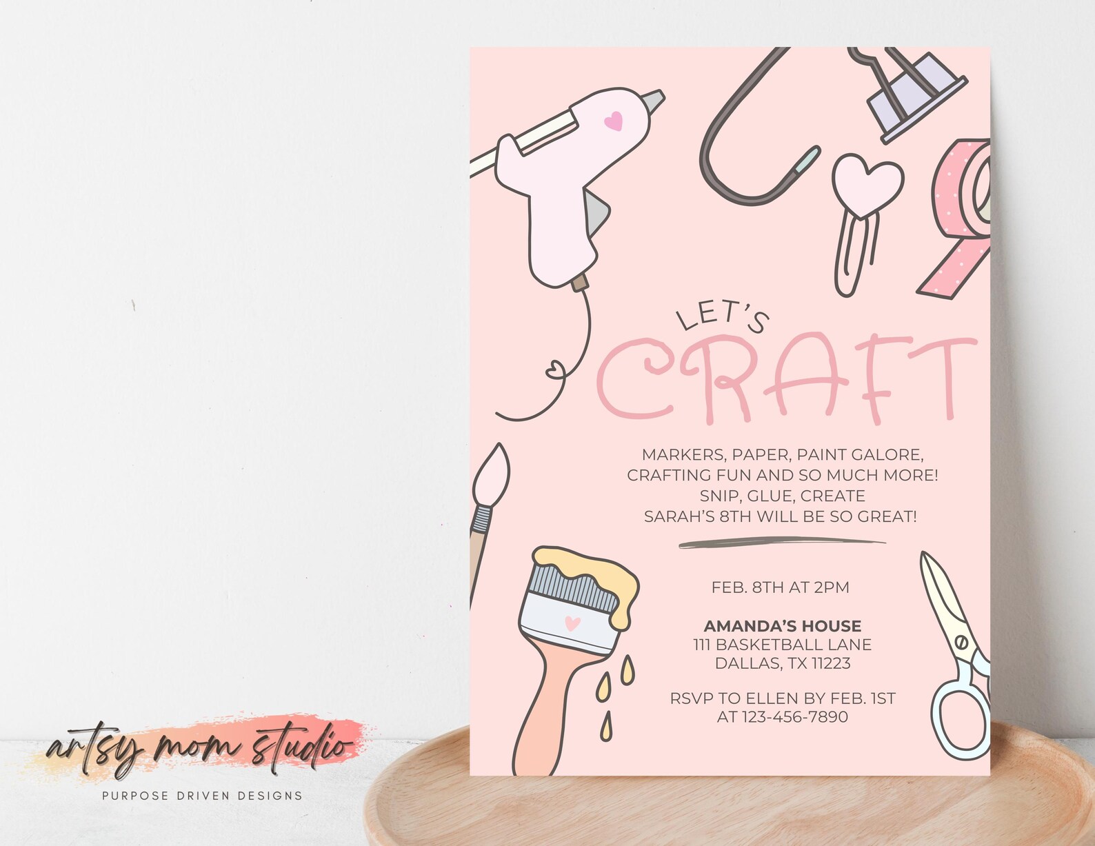 Girls Craft Party Invitation, Editable Arts and Crafts Birthday Invite ...