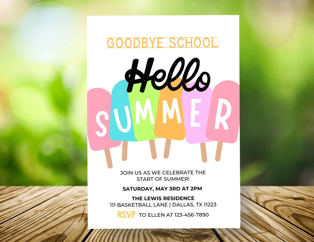Goodbye School Hello Summer Invitation | End of School Party Invite ...