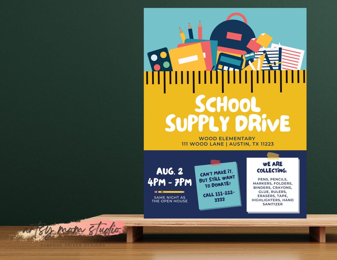 Editable School Supply Drive Flyer, Back to School Invite, School ...