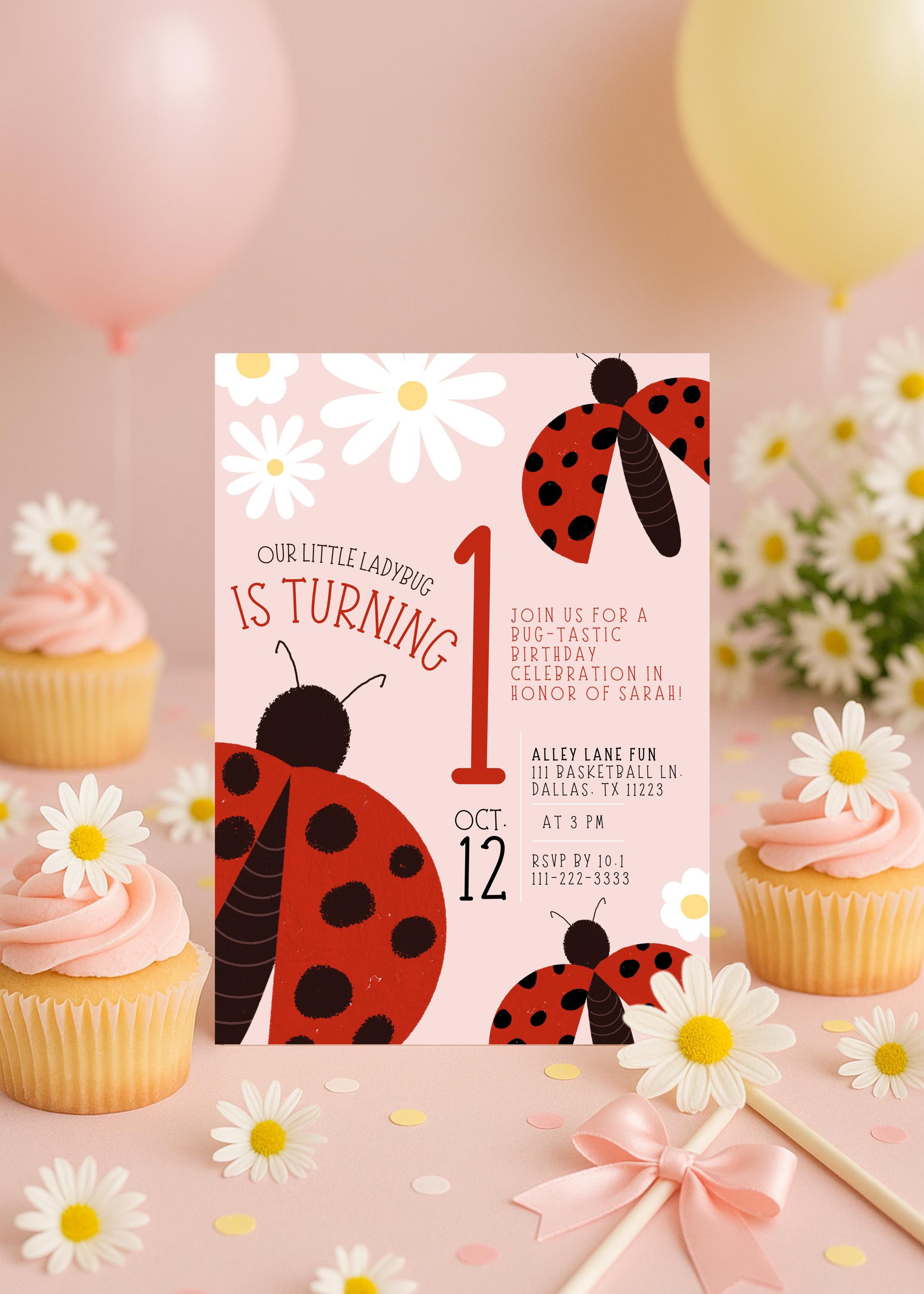 Ladybug First Birthday Invitation | Girl 1st Birthday Invite | Editable ...