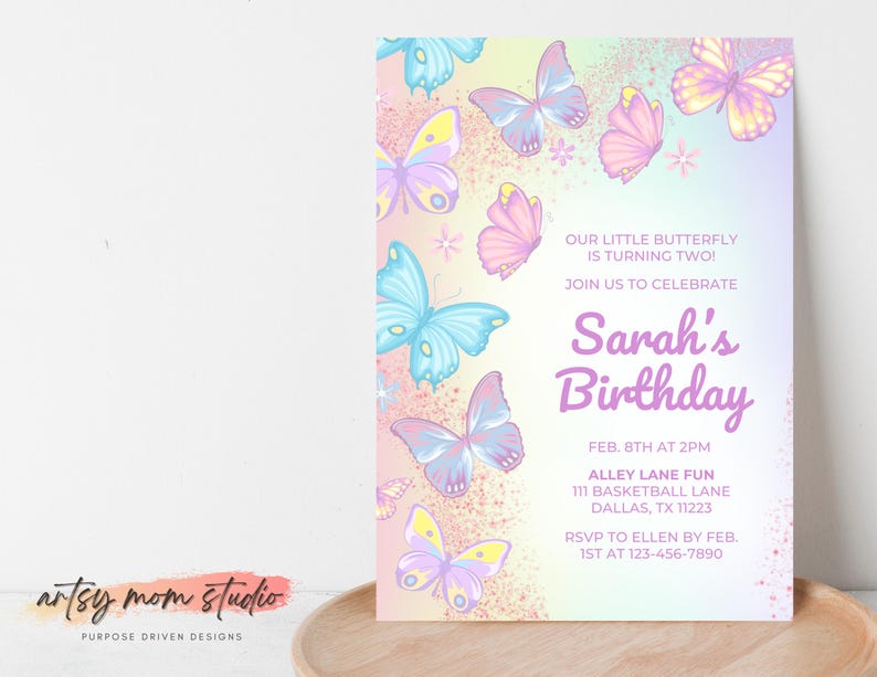 Editable Butterfly Birthday Invitation | Pastel Birthday Party Invite ...